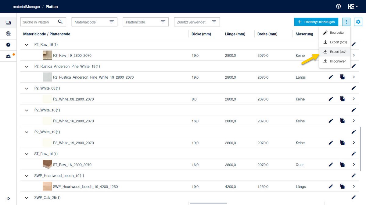Ihre Plattendaten jetzt als CSV Download im materialManager verfügbar | homag docs