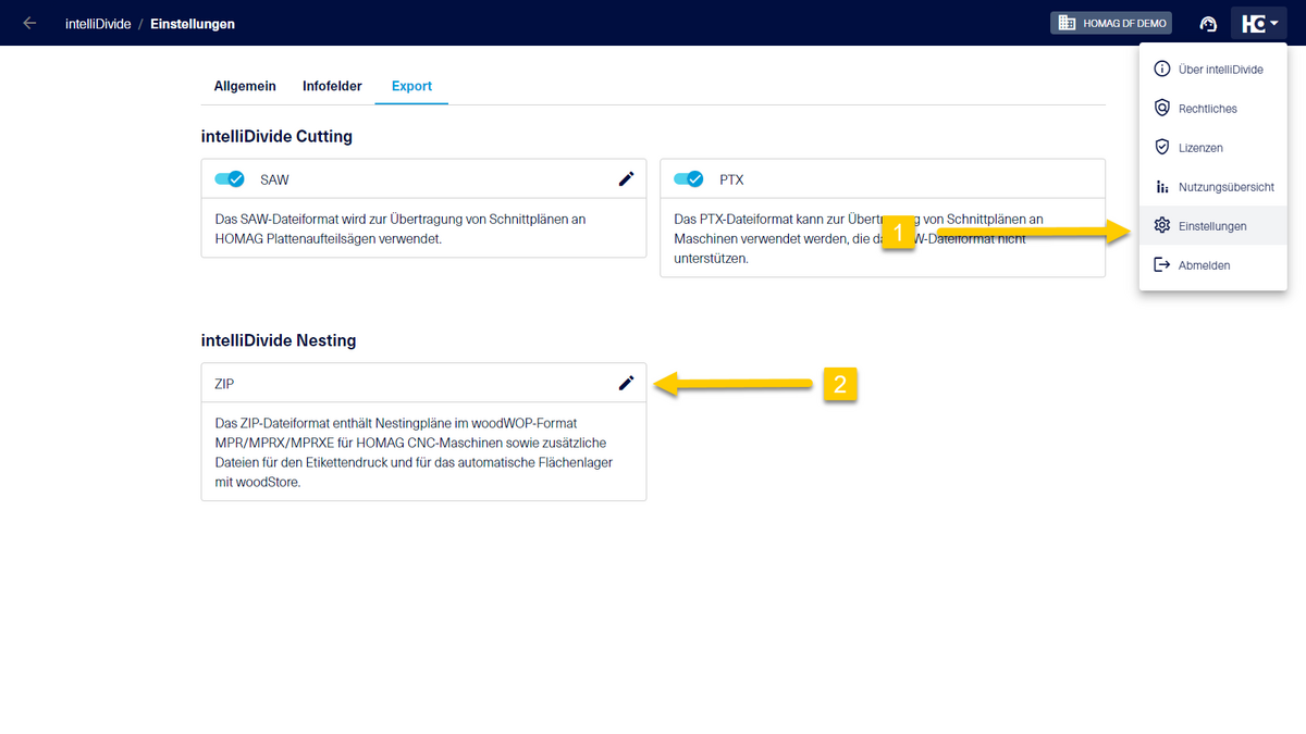 Konfiguration der Nesting ZIP-Export Datei | homag docs