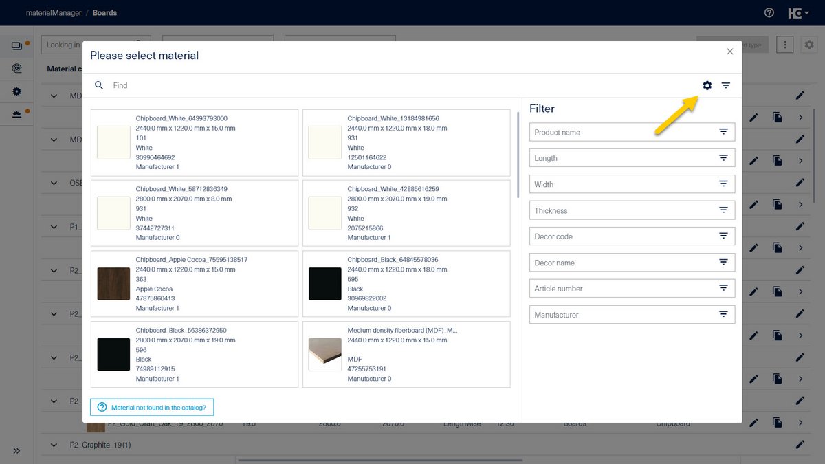 Individualise your view when searching for new materials in materialManager | homag docs