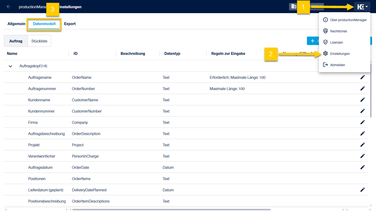 Neue Eigenschaften zu Aufträgen und Stücklisten hinzufügen | homag docs