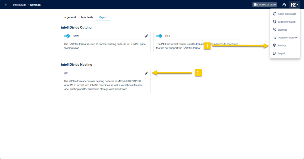 Configuration of the nesting ZIP export file | homag docs