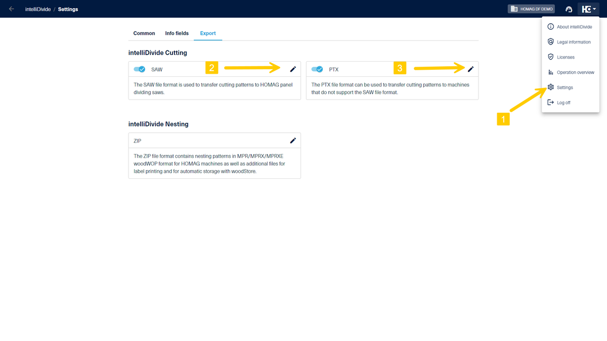Configuration of the Cutting SAW and PTX export files | homag docs