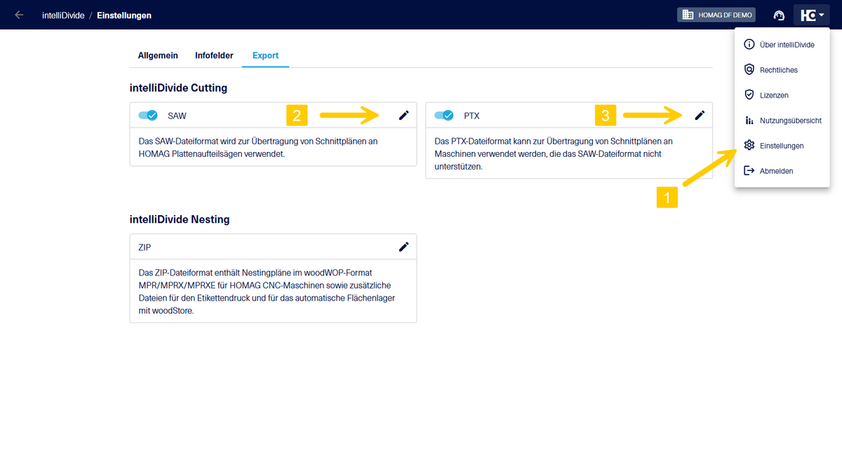 Konfiguration der Cutting SAW- und PTX-Export Dateien | homag docs
