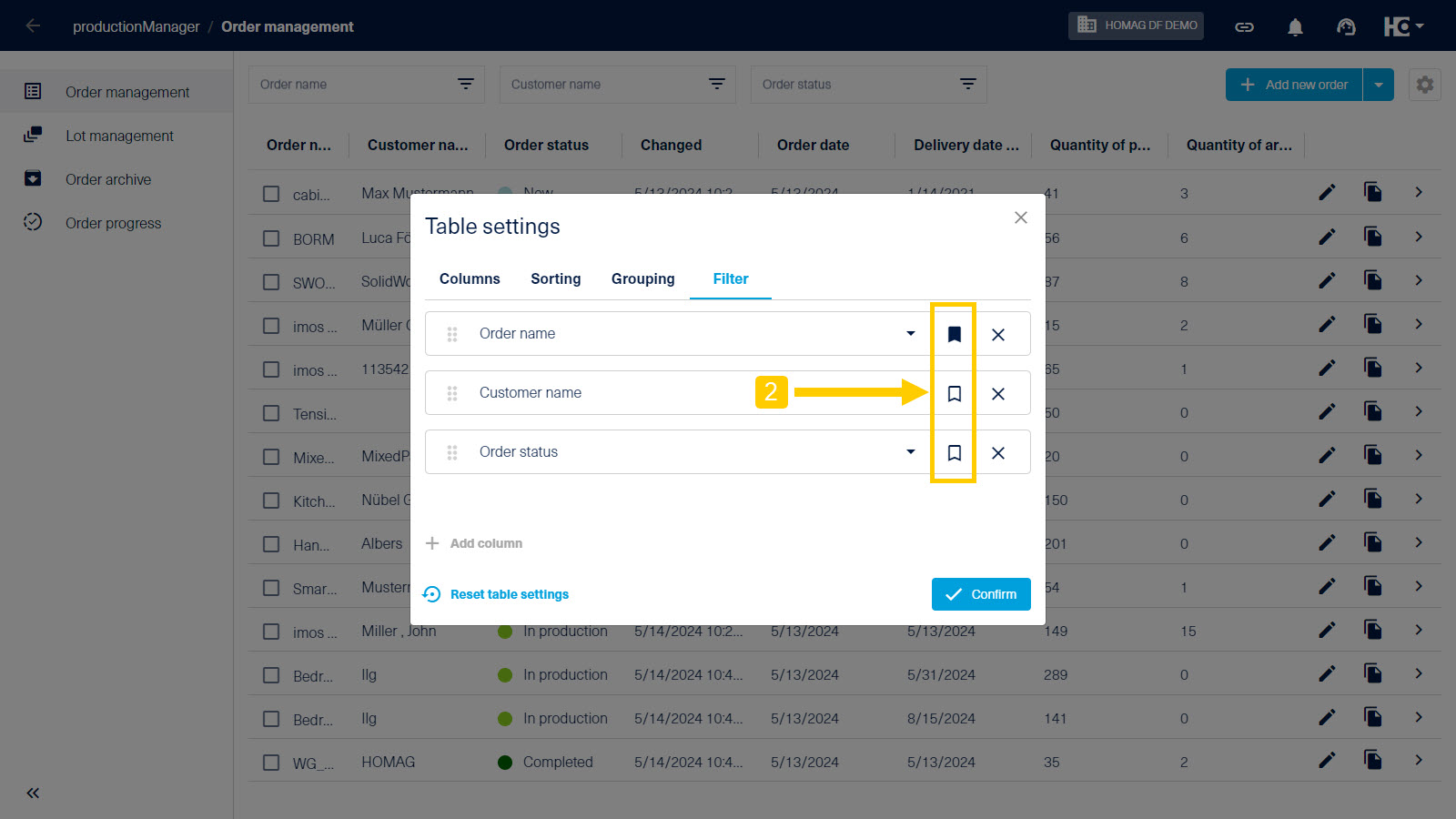 Save filter values - How to customize your view! | homag docs